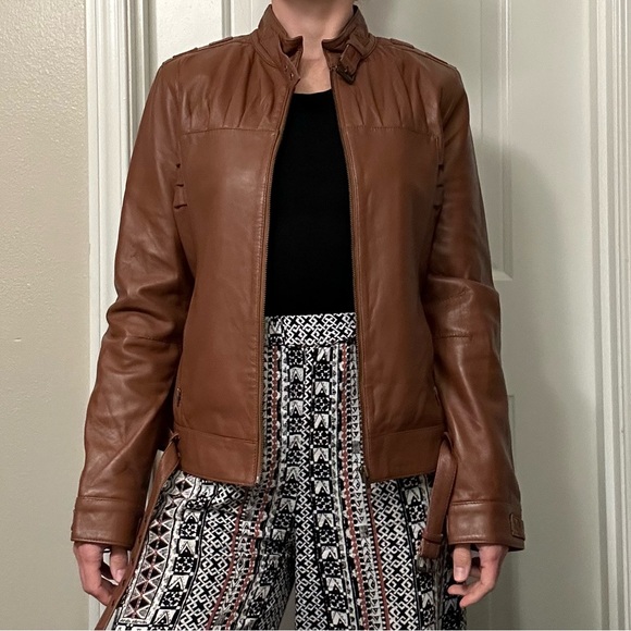 Metro 7 | Jackets & Coats | Metro 7 Brown Leather Jacket Fitted Moto ...